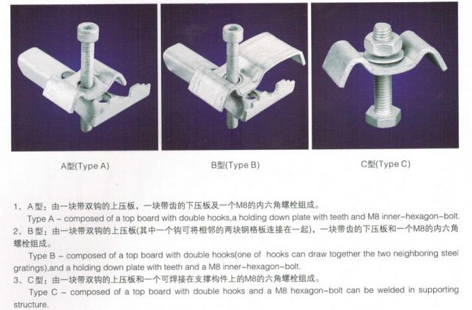 Type A Type C Steel Grating Clips 3mm / 4mm Thickness Low Carbon Steel